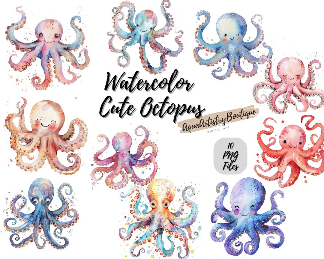 Watercolor Cute Octopus | Digital Download | Wall Art | Watercolor ...
