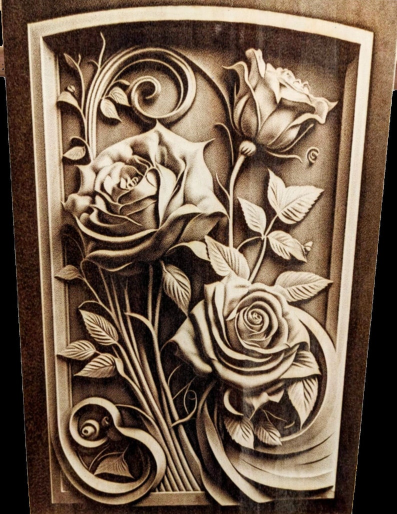 Laser Engraved Rose: 3D Relief Baltic Birch Wood Art - Etsy