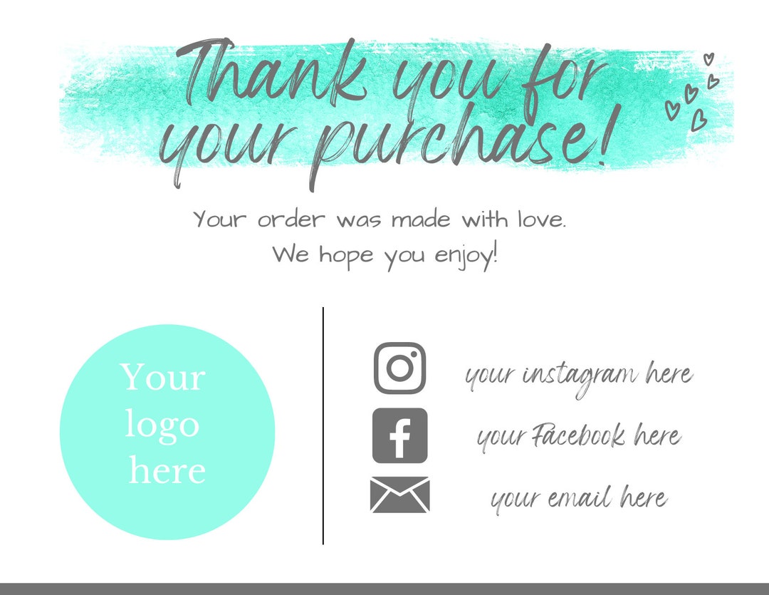 Editable Small Business Package Insert Card Template, Modern Printable ...