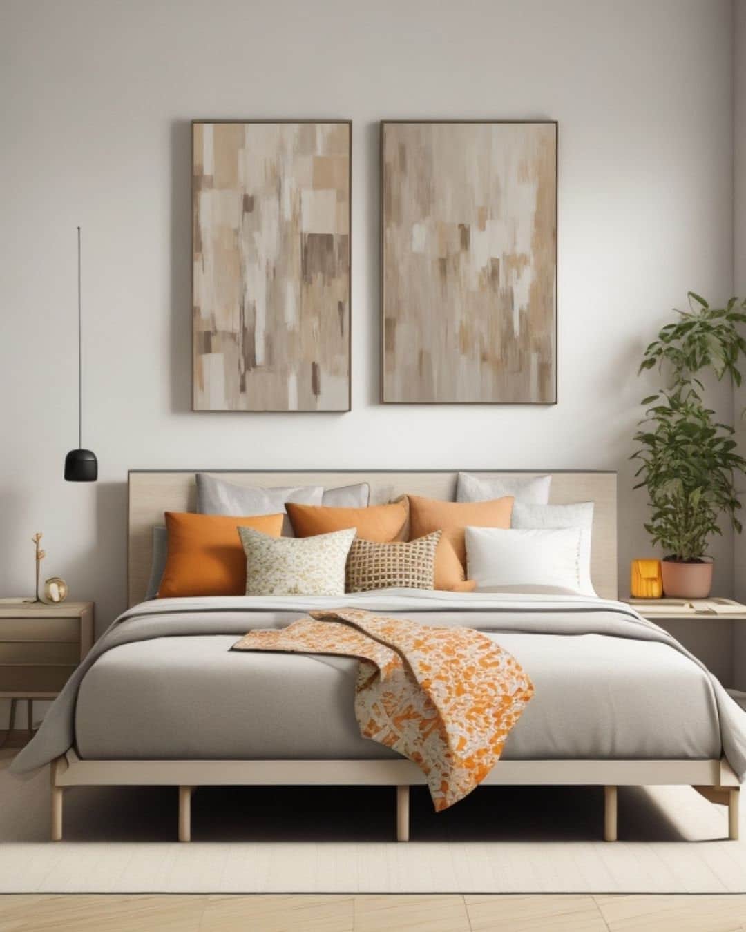 Two Modern Decorative Paintings, Interior Decoration, Brown, Minimalist ...