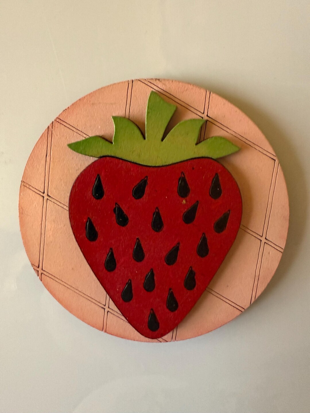 Strawberry Inch Circular Magnet Interchangeable Decor Hand Painted Wood ...