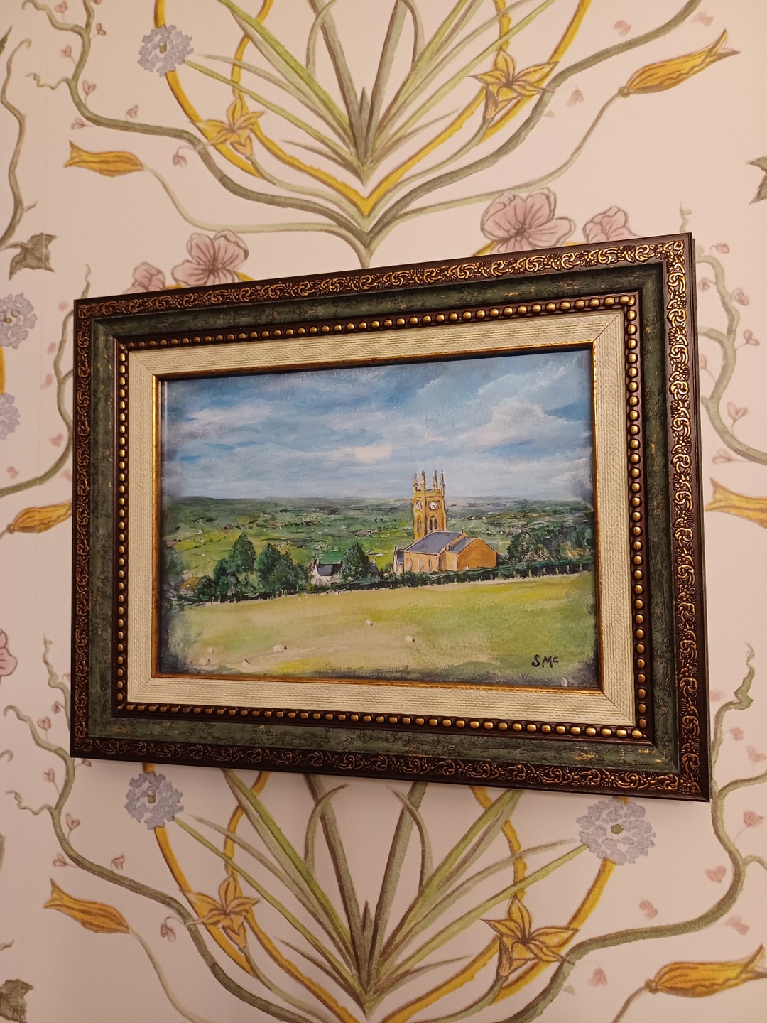 Kippen Village View Painting, Parish Church Original Acrylic 5x7, Made ...