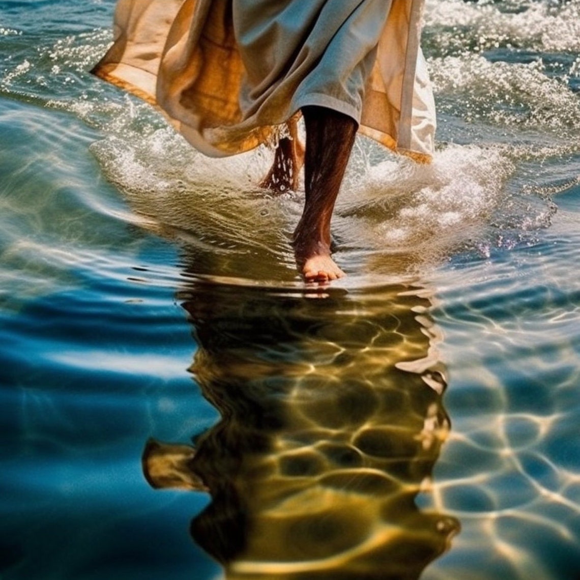 Stunning Visual Jesus Walking on Water. Religious and Moving. Digital ...