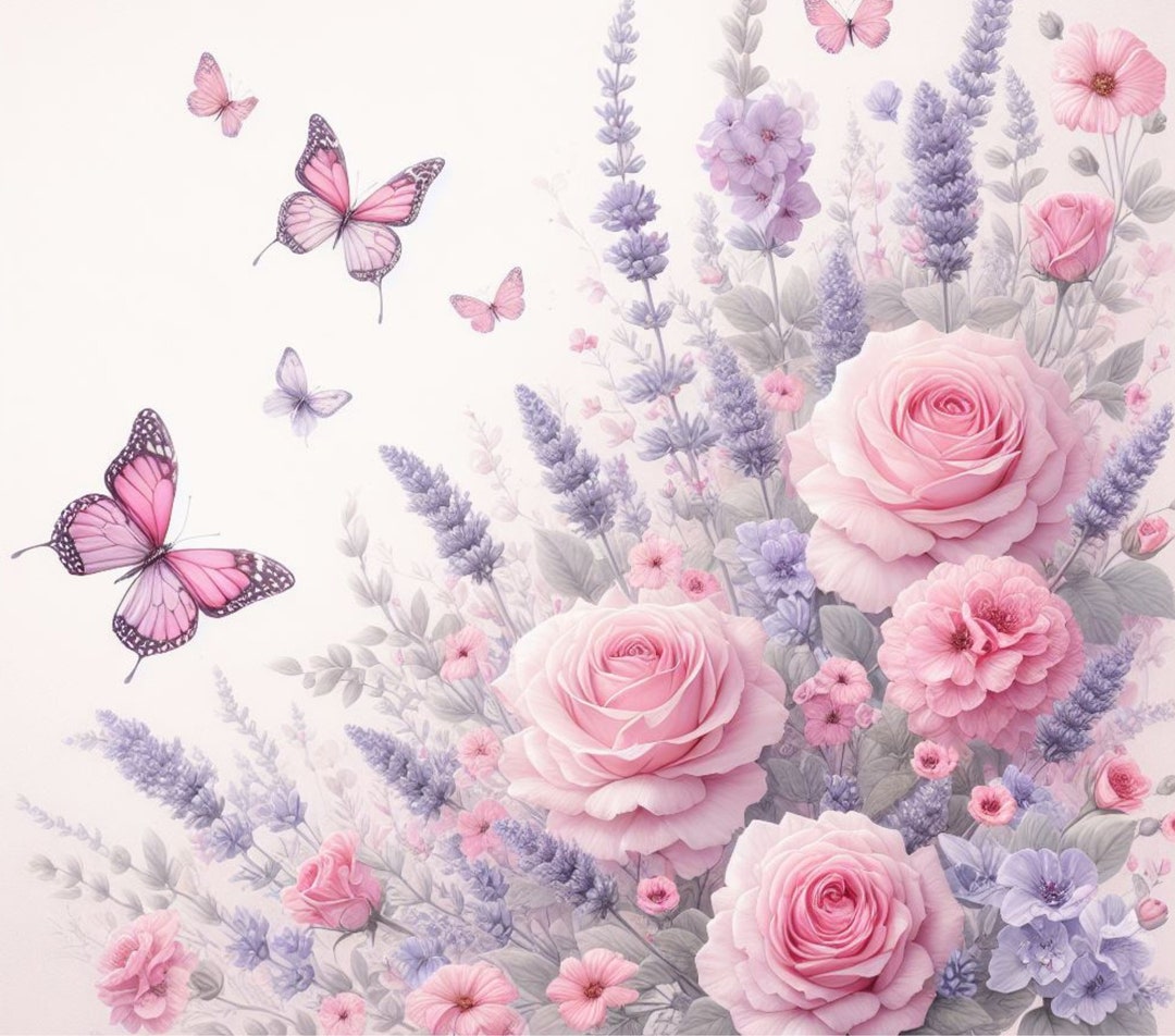 Mother's Day Butterfly Sublimation Design, Lavender Roses (PNG) - Etsy