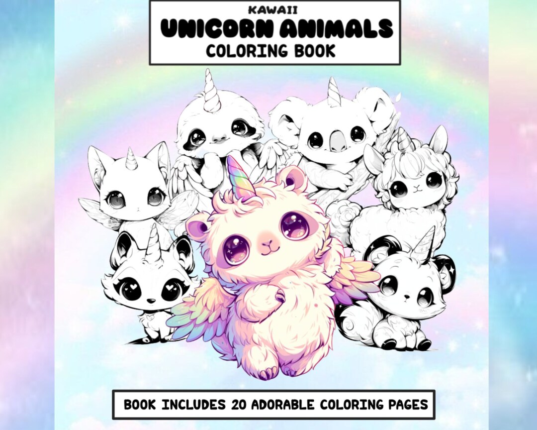 Kawaii Unicorn Animals Coloring Book - Etsy