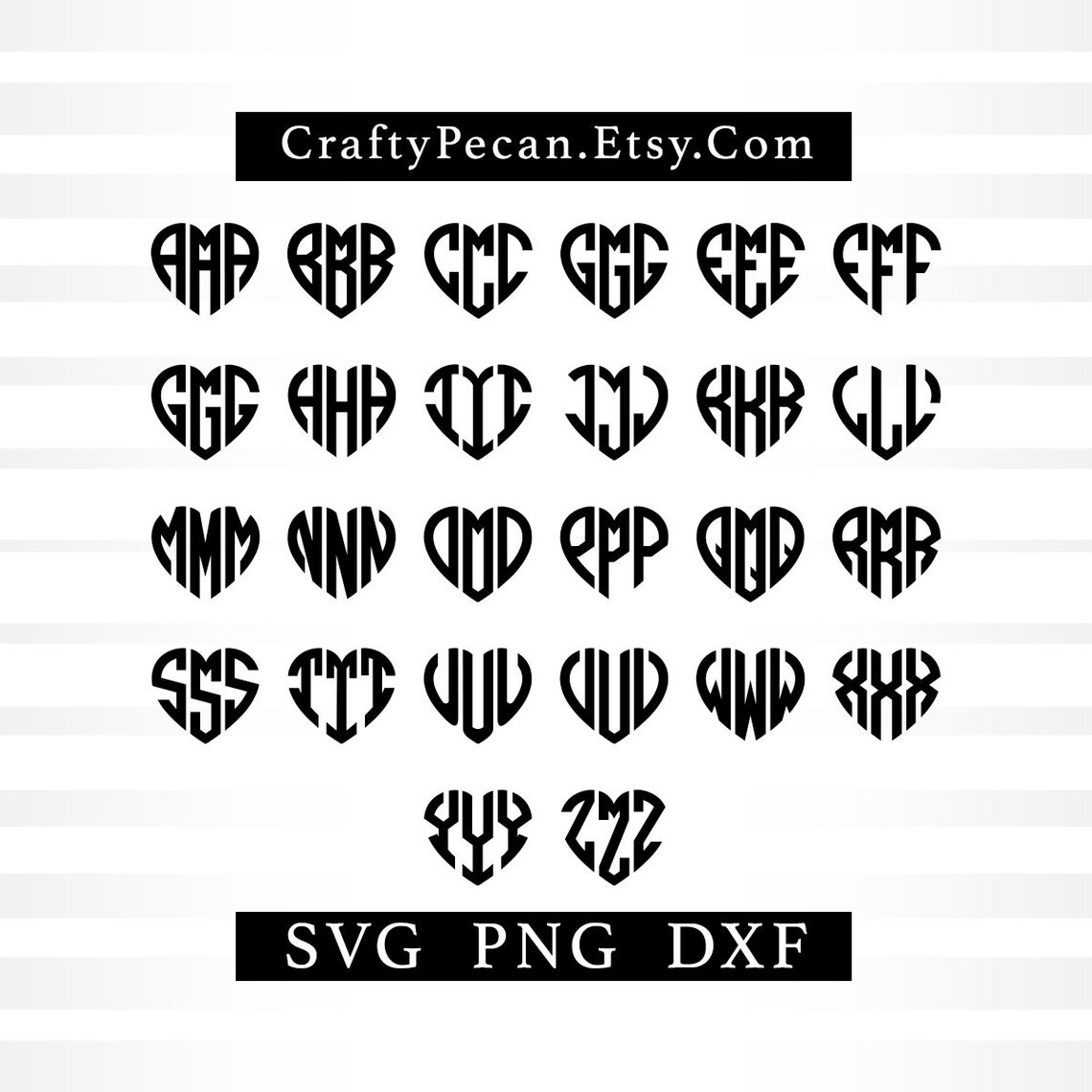 Heart Monogram Font Svg, 3 Letter Monogram Alphabet, Cricut Font Svg ...