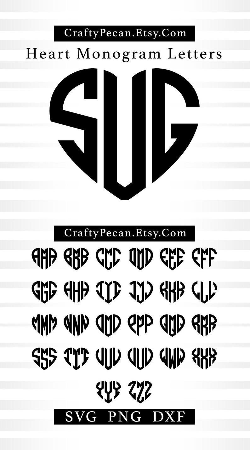Heart Monogram Font SVG: 3 Letter Alphabet (digital Download) - Etsy