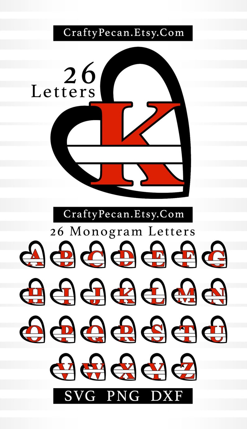 Heart Monogram Split Letters Svg Wedding Monogram Svg Valentines Day ...