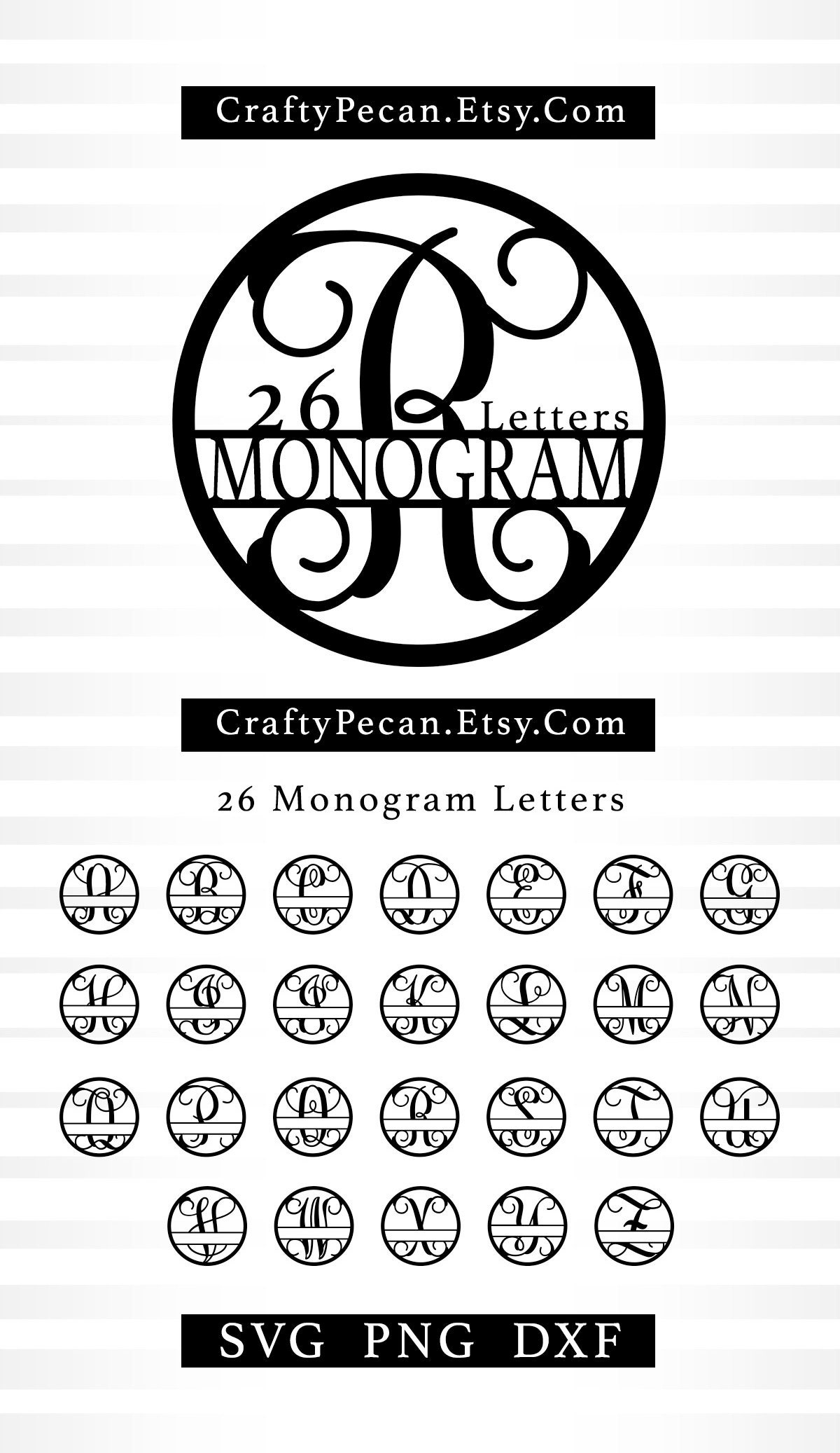 Circle Monogram Split Monogram Svg, Name Sign Alphabet Svg, Png, Split ...