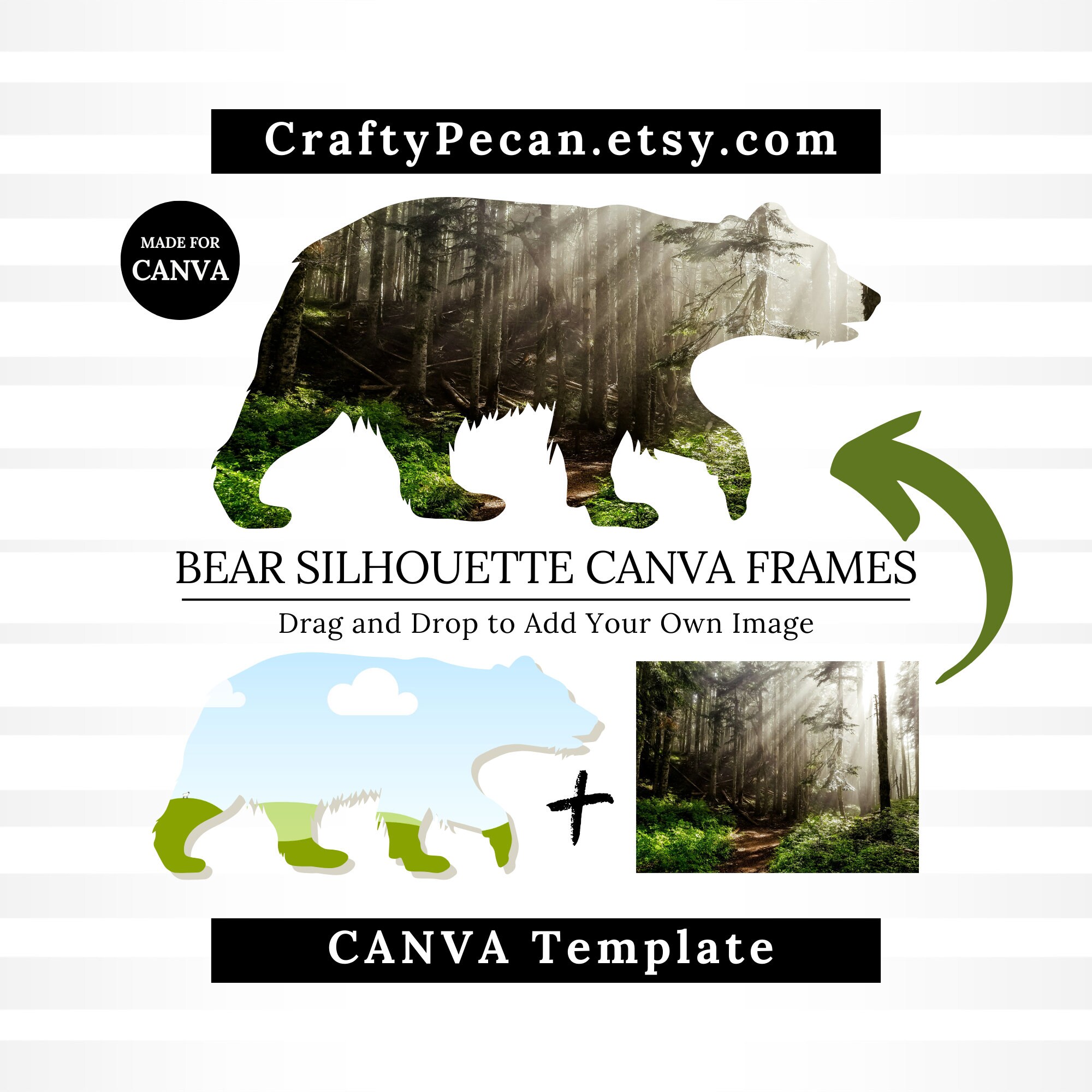Canva Design Template, Canva Bear Silhouette Photo Frame, Drag and Drop ...