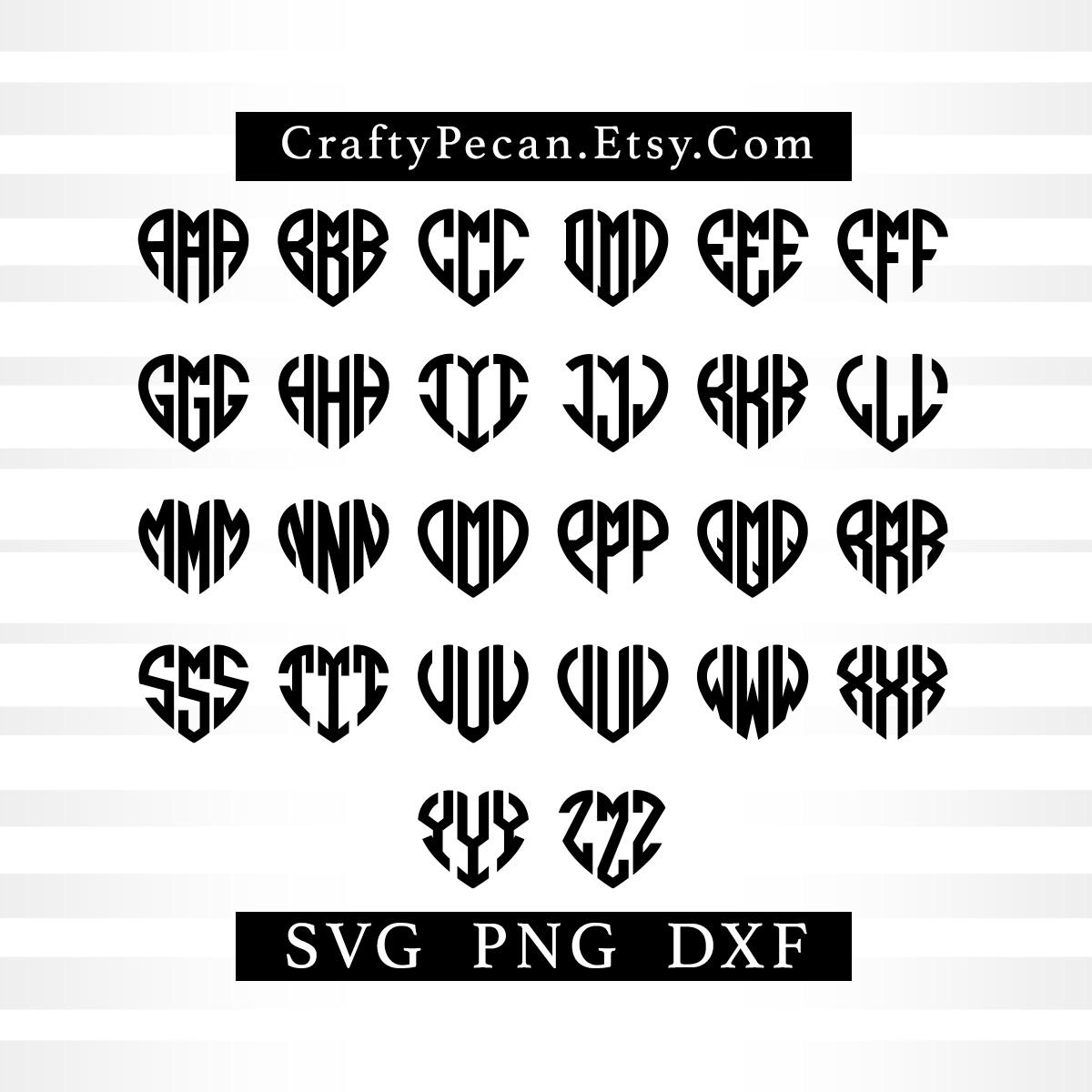 Heart Monogram Font SVG: 3 Letter Alphabet (digital Download) - Etsy