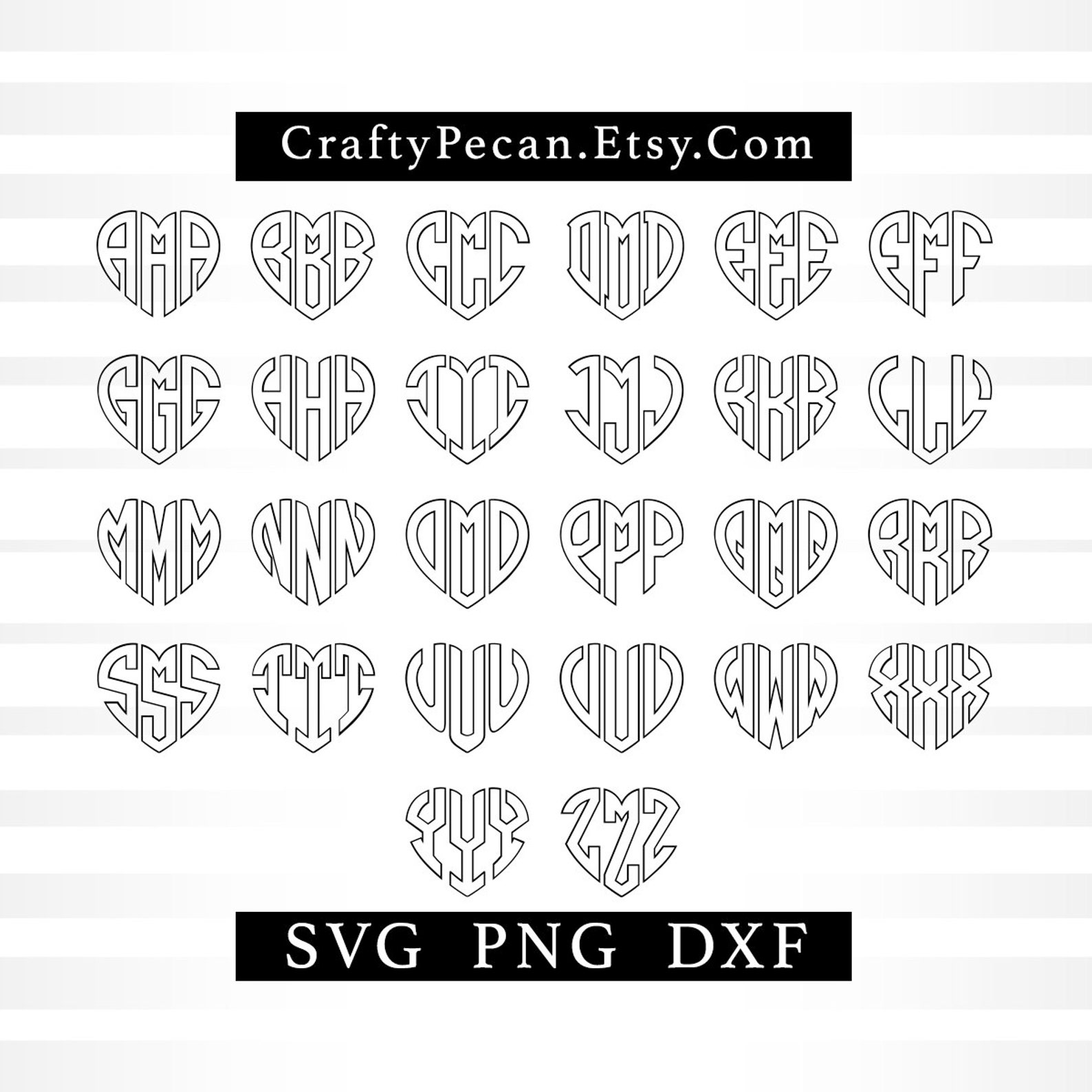 Heart Outline Monogram Font Svg, 3 Letter Monogram Alphabet, Cricut ...