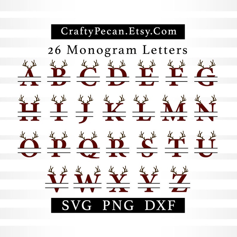 Christmas Reindeer Alphabet: Split Monogram SVG Font (digital Download ...