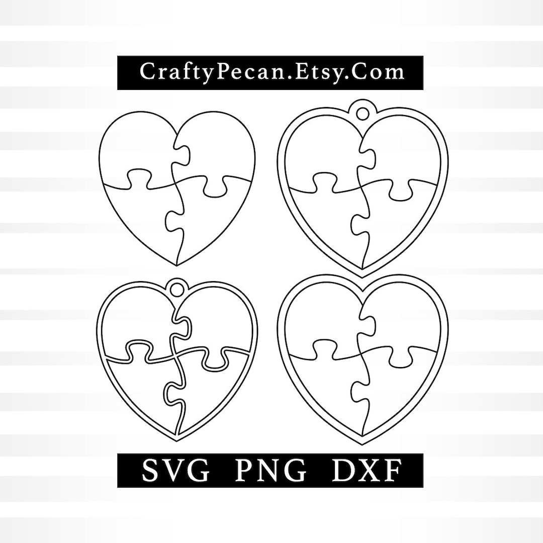 Heart Puzzle Svg, 4 Piece Puzzle Template Svg Files, Heart Puzzle ...