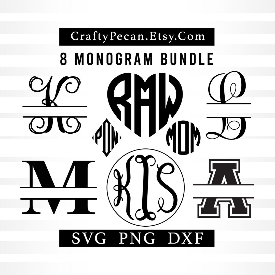 Monogram Fonts SVG Bundle: 8 Cricut & Laser Cut Fonts (digital Download ...