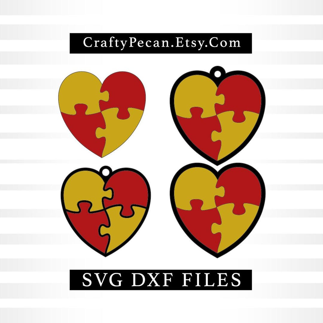 Heart Puzzle Svg, 4 Piece Puzzle Template Svg Files, Heart Puzzle ...