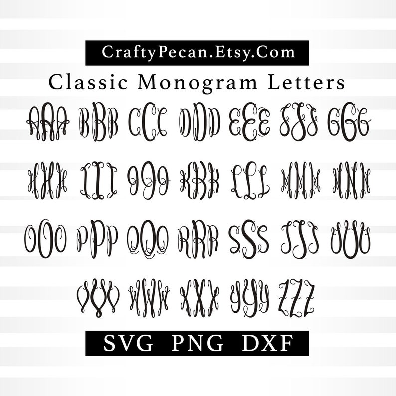 Classic Monogram Svg Font Letters, 3 Letter Monogram Cricut Font Svg ...