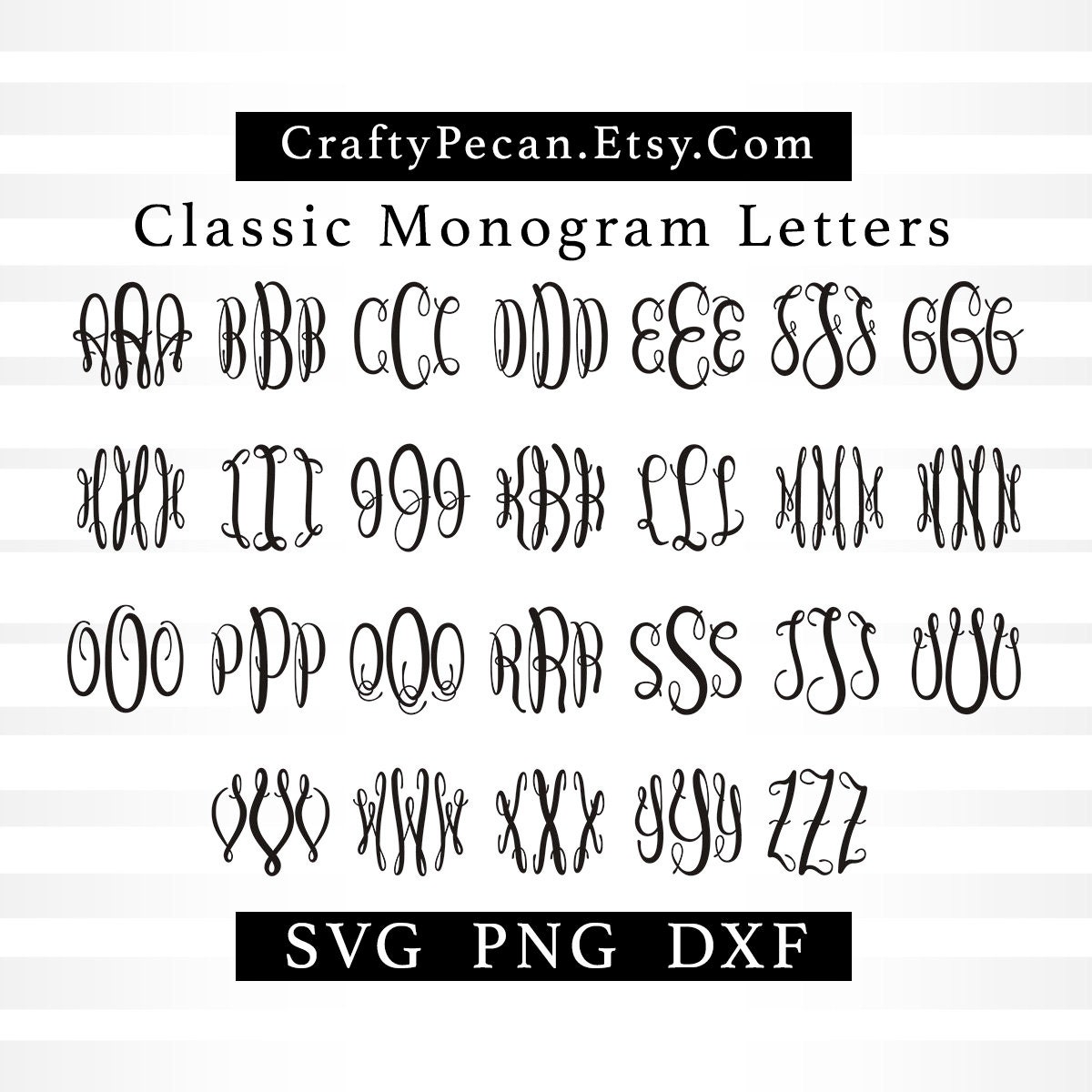 Classic Monogram Svg Font Letters, 3 Letter Monogram Cricut Font Svg ...