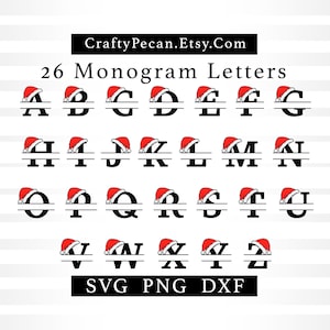 Monogram SVG Bundle, 3 Monogram Alphabets, Santa Hat Monogram Letters ...