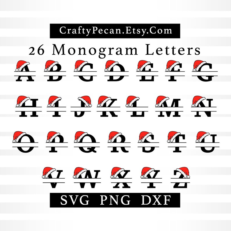 Monogram SVG Bundle, 3 Monogram Alphabets, Santa Hat Monogram Letters ...