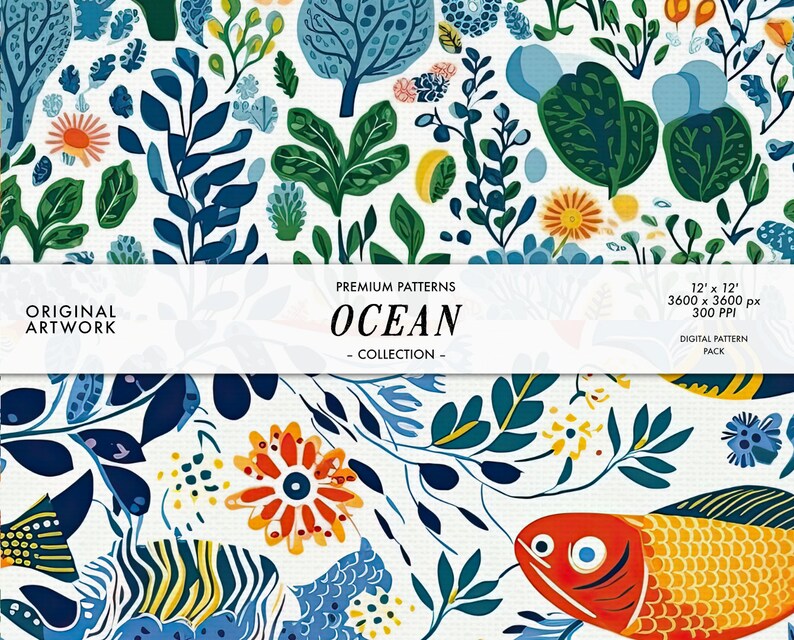 Oceanic Elegance: Digital Pattern Pack With High-quality Seamless ...