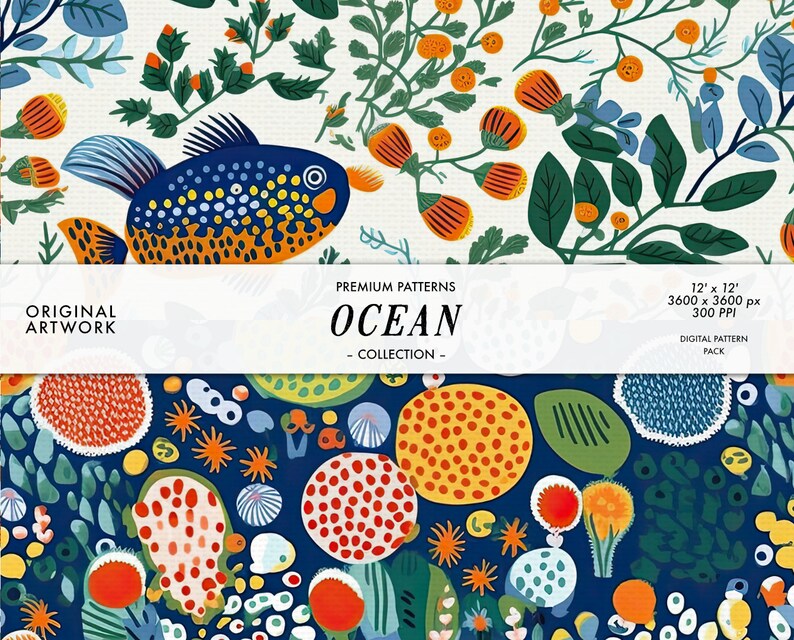 Oceanic Elegance: Digital Pattern Pack With High-quality Seamless ...