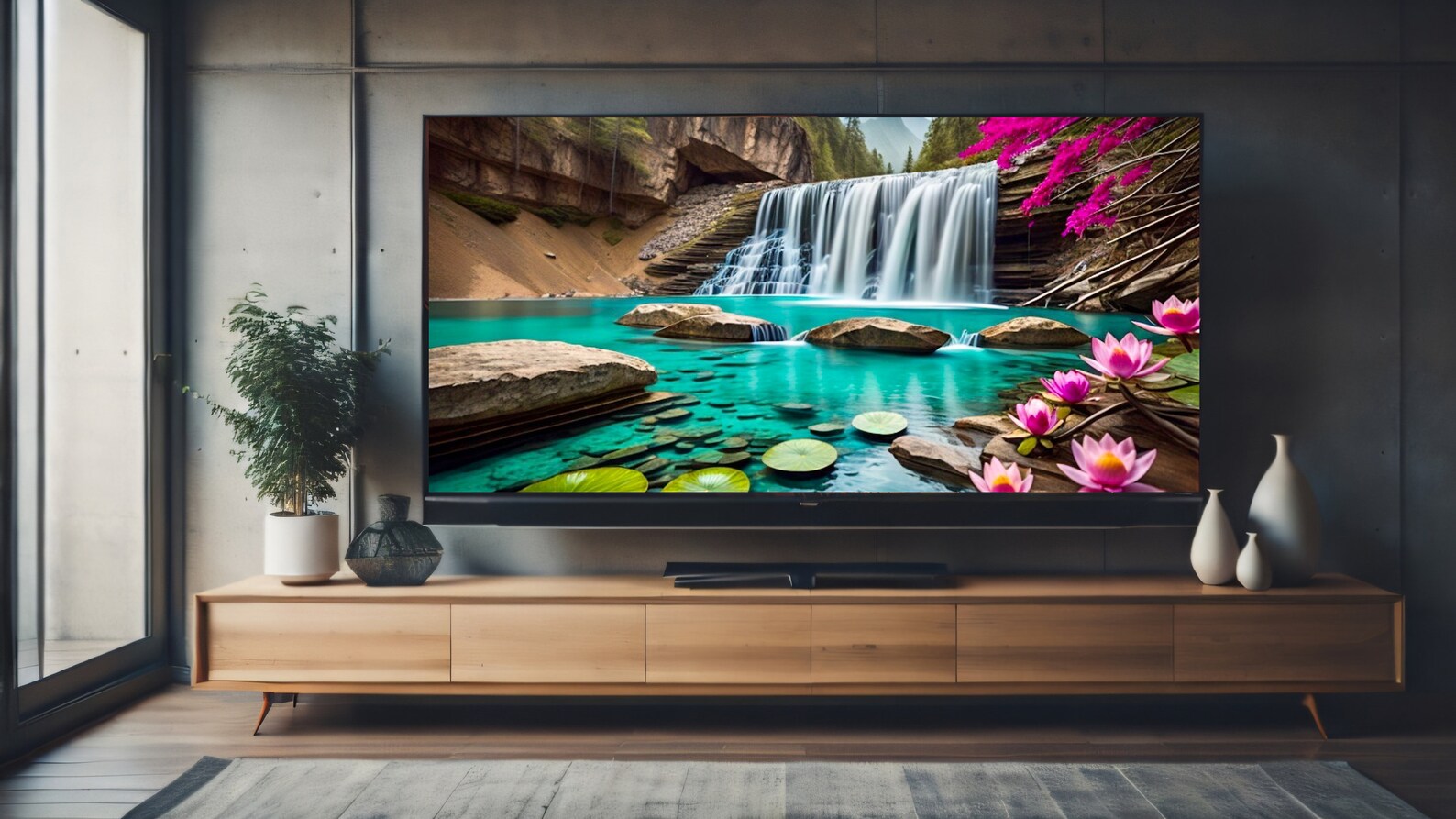 Waterfall With Waterlily. 8k Digital Wallpaper, Background for Screen ...