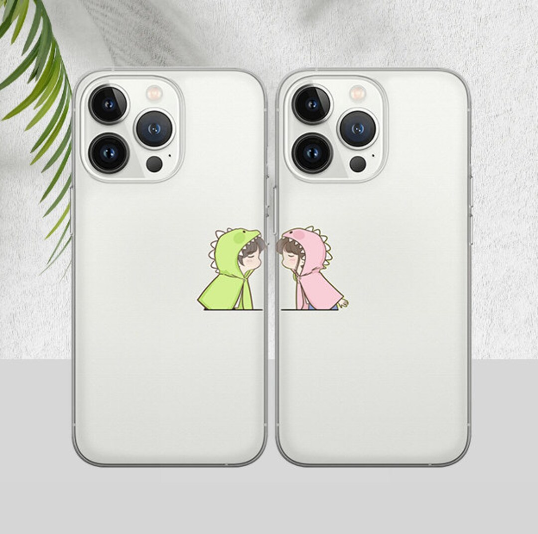 Transparent Cute Dinosaur Couple Phone Case Matching Phone Cover for ...