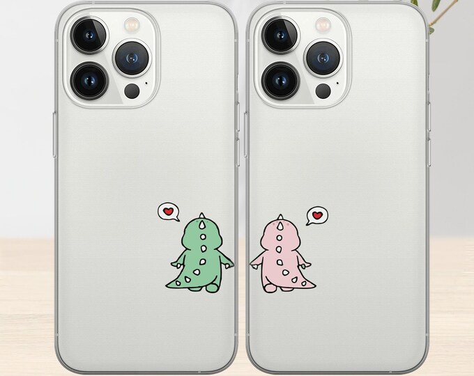 Transparent Cute Dinosaur Couple Phone Case, Matching Phone Cover ...