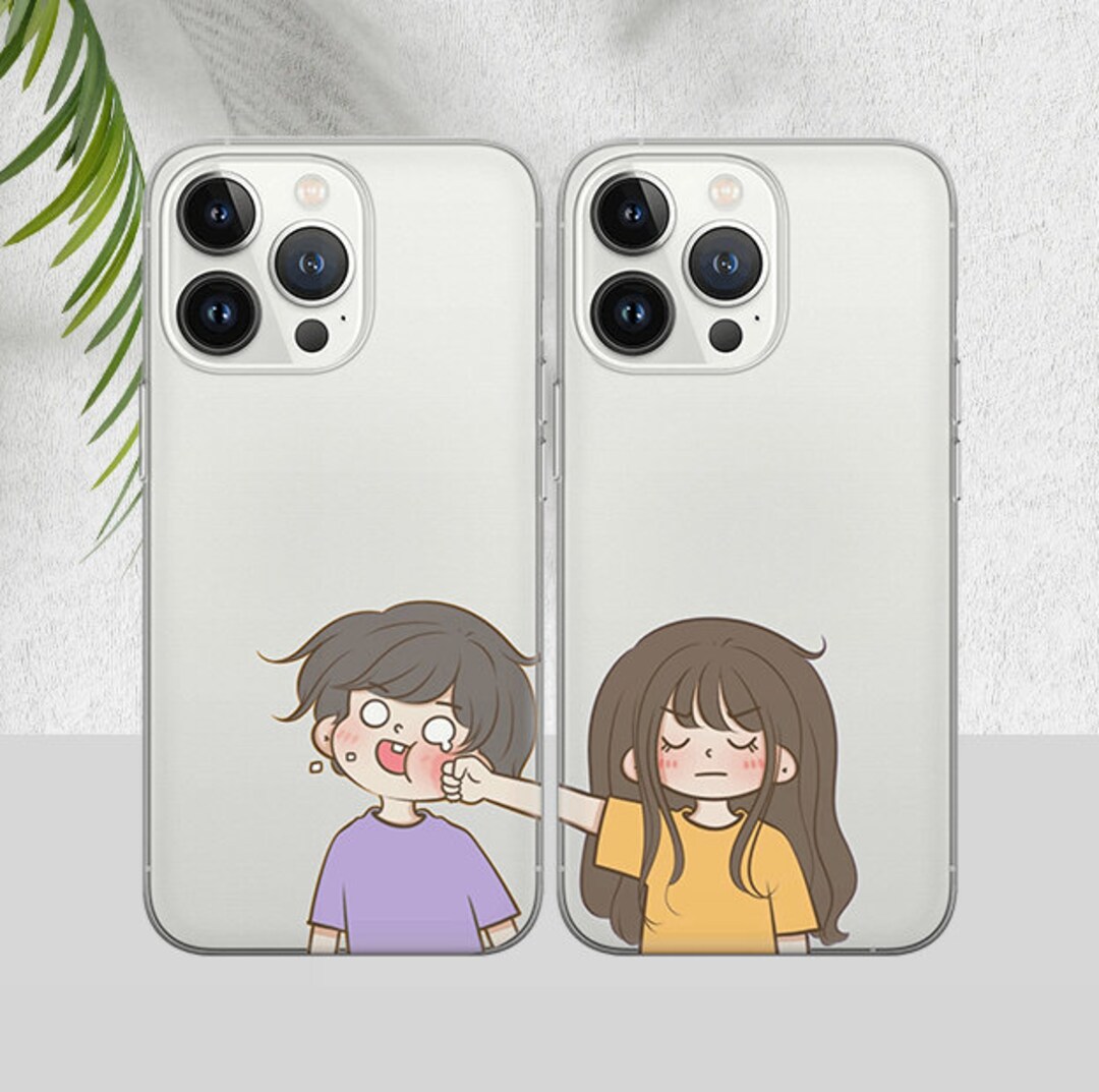 Transparent Cute Valentines Couple Phone Case Matching Phone Cover ...