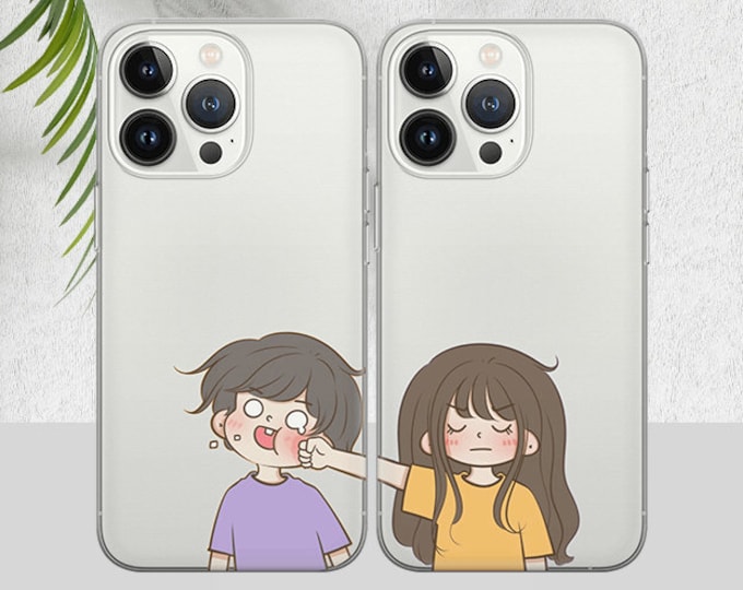 Transparent Cute Valentines Couple Phone Case Matching Phone Cover ...