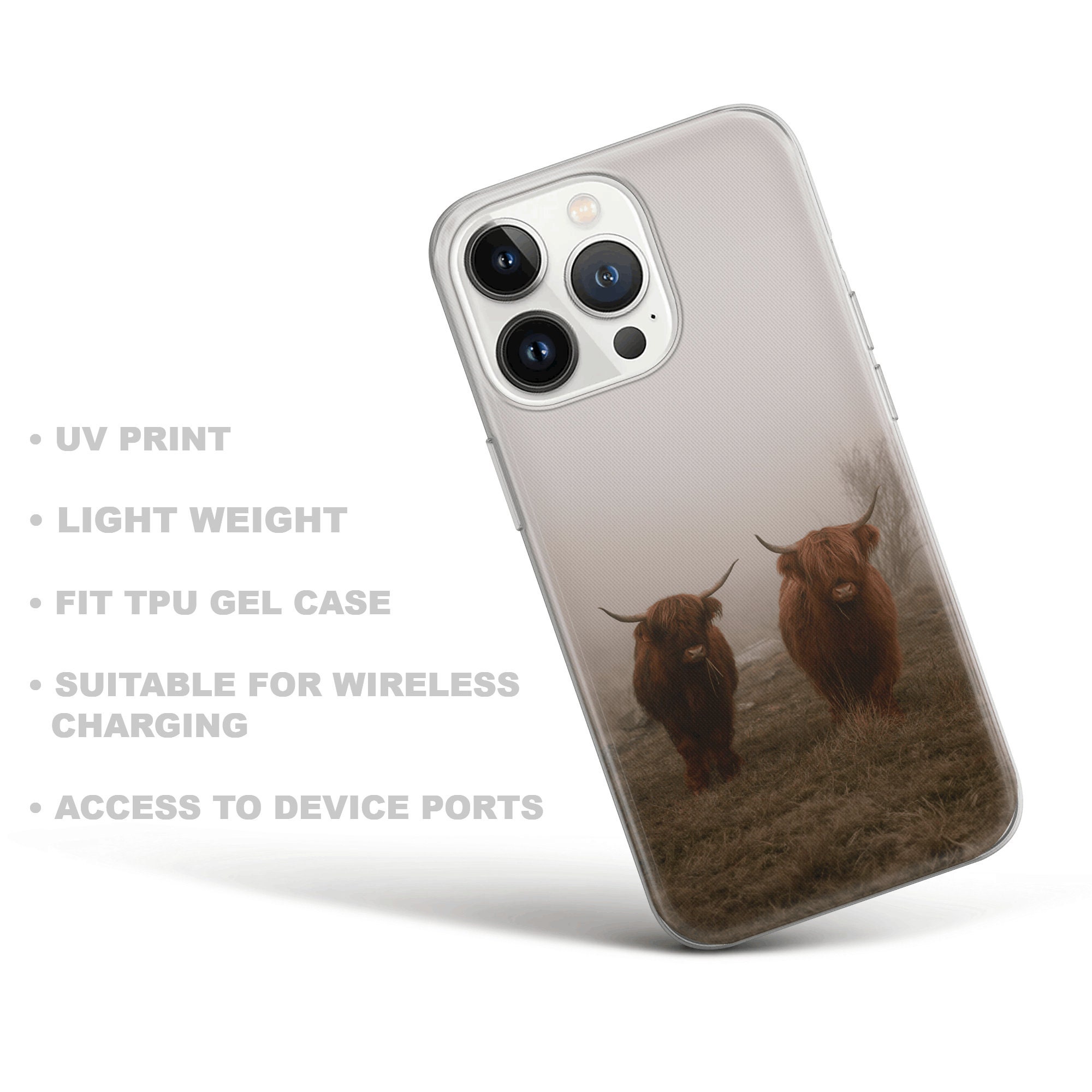 Scottish Cow Phone Case Highland Cattle Cover for iPhone 15 Pro Max, 14 ...