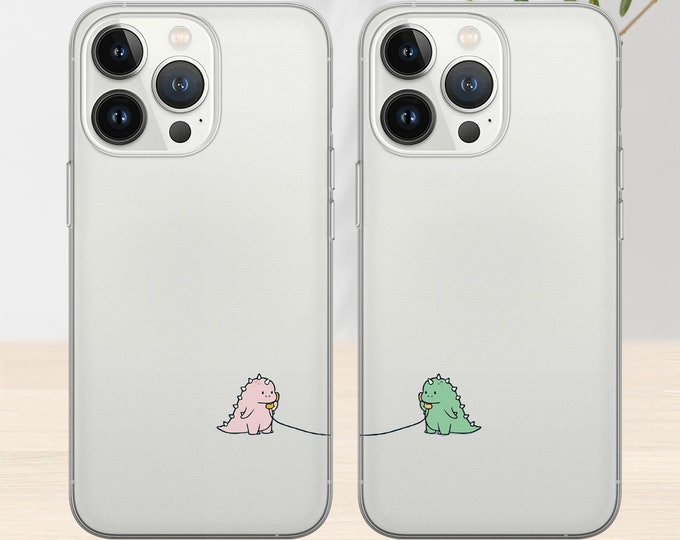 Transparent Cute Dinosaur Couple Phone Case, Matching Phone Cover ...