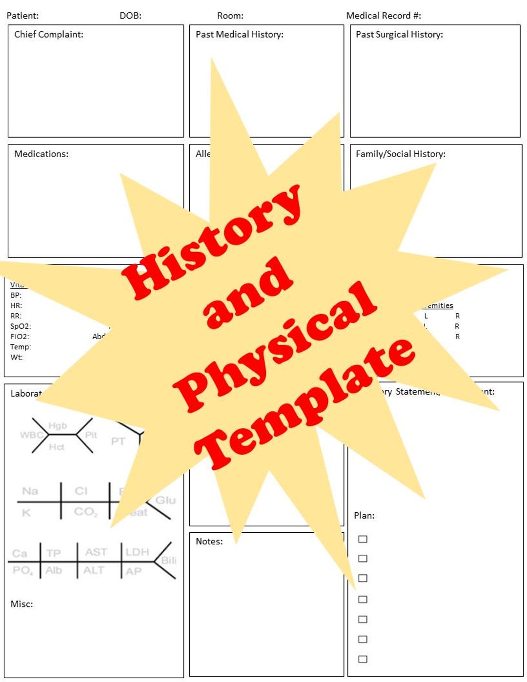 History and Physical Template - Etsy