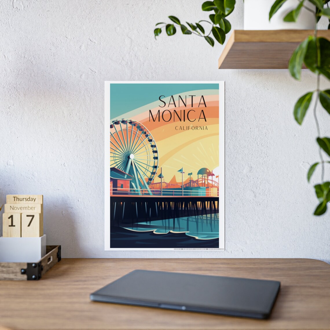 Santa Monica Art Deco Travel Print - Pier Poster, California Print ...