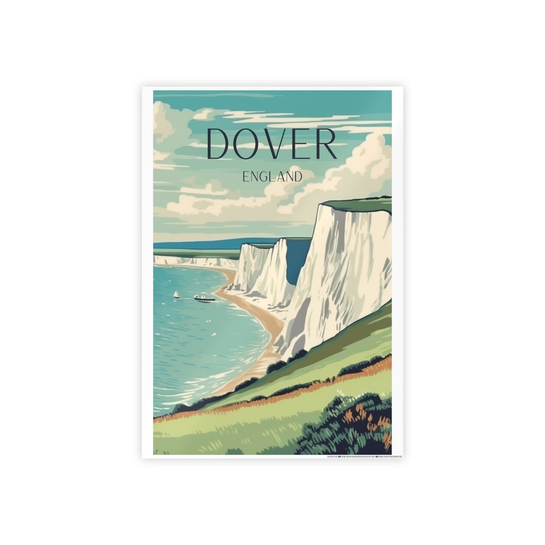 Dover Art Deco Travel Print - White Cliffs Poster, England Print, Beach ...