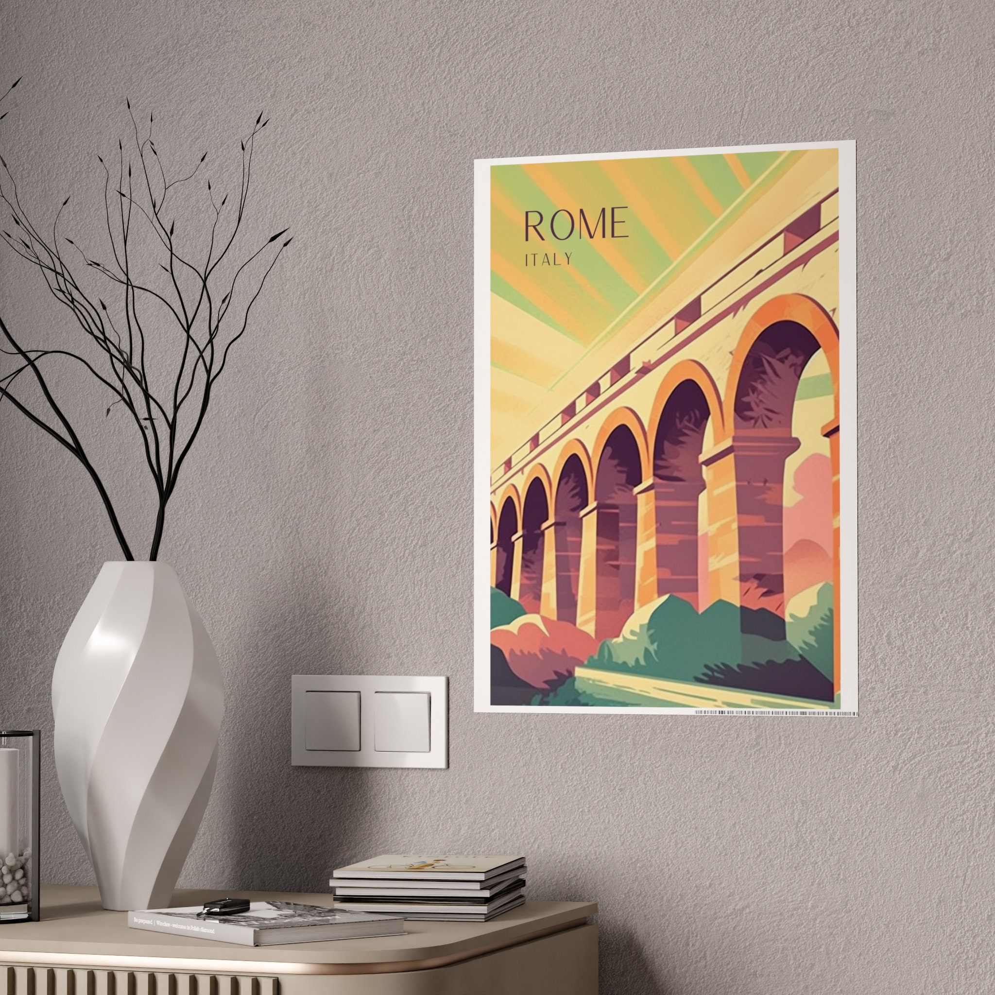 Rome Art Deco Travel Print - Rome Poster, Aqueduct Print, Europe Print ...