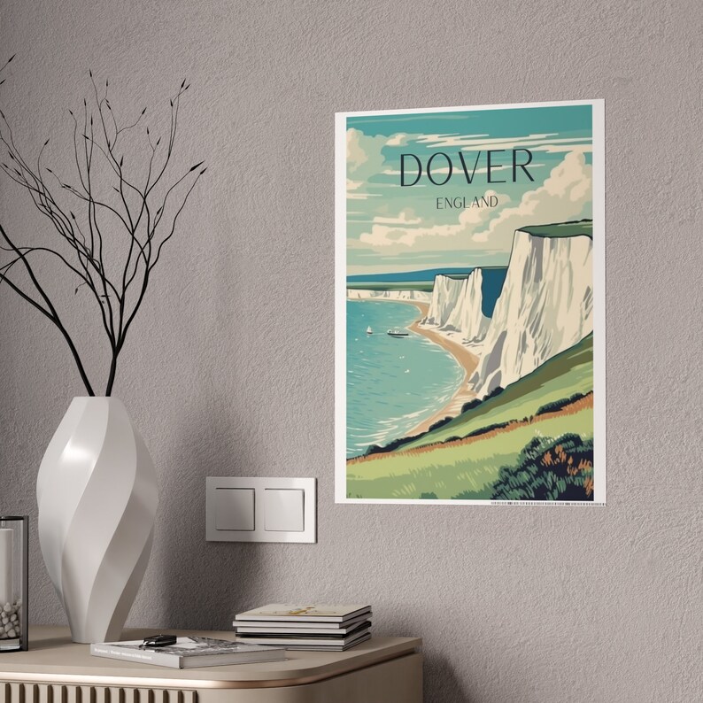 Dover Art Deco Travel Print - White Cliffs Poster, England Print, Beach ...