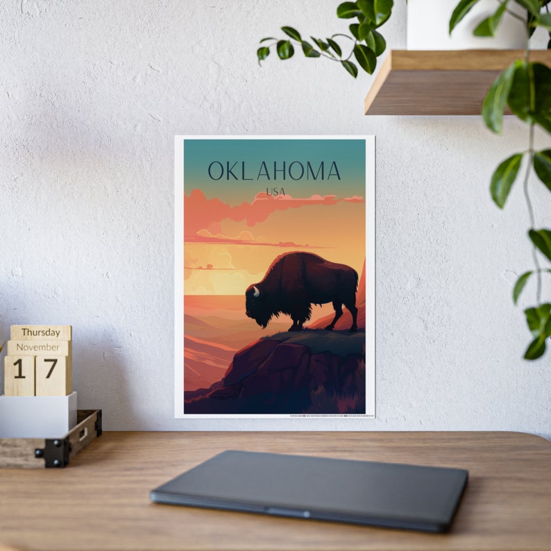 Oklahoma Travel Print - Oklahoma Poster, America Print, Bison, Wedding ...