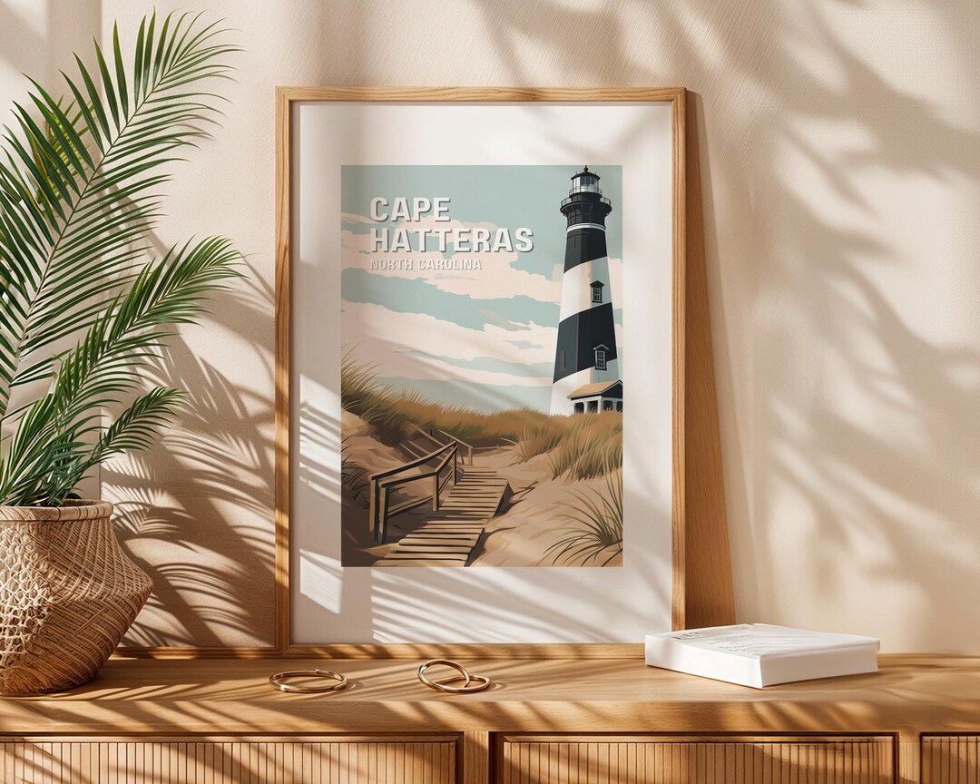 Vintage Cape Hatteras Lighthouse Travel Print Poster, Coastal Home ...