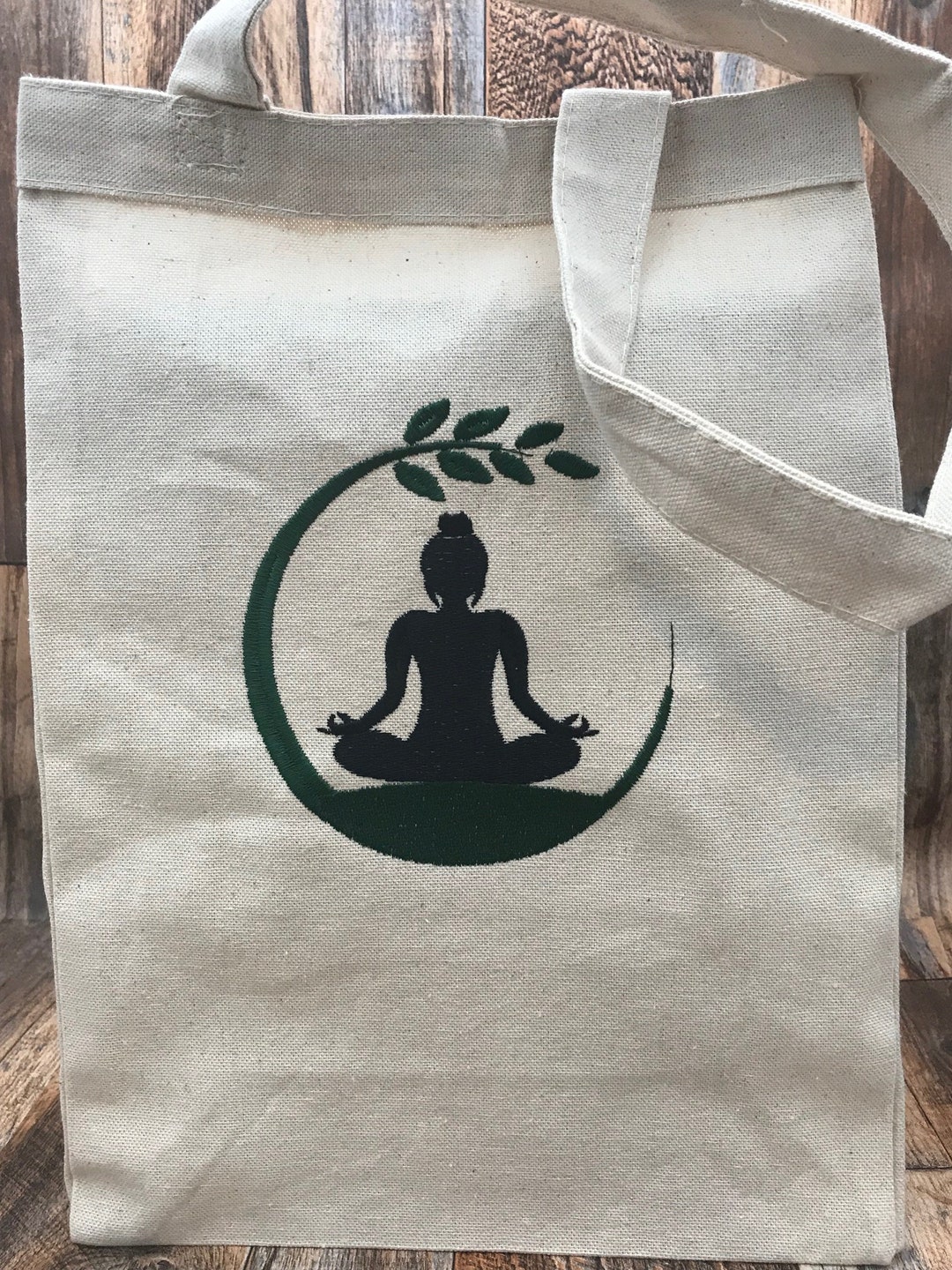 Meditation Embroidered Canvas Tote Bag Peaceful Life Embroidered Tote ...