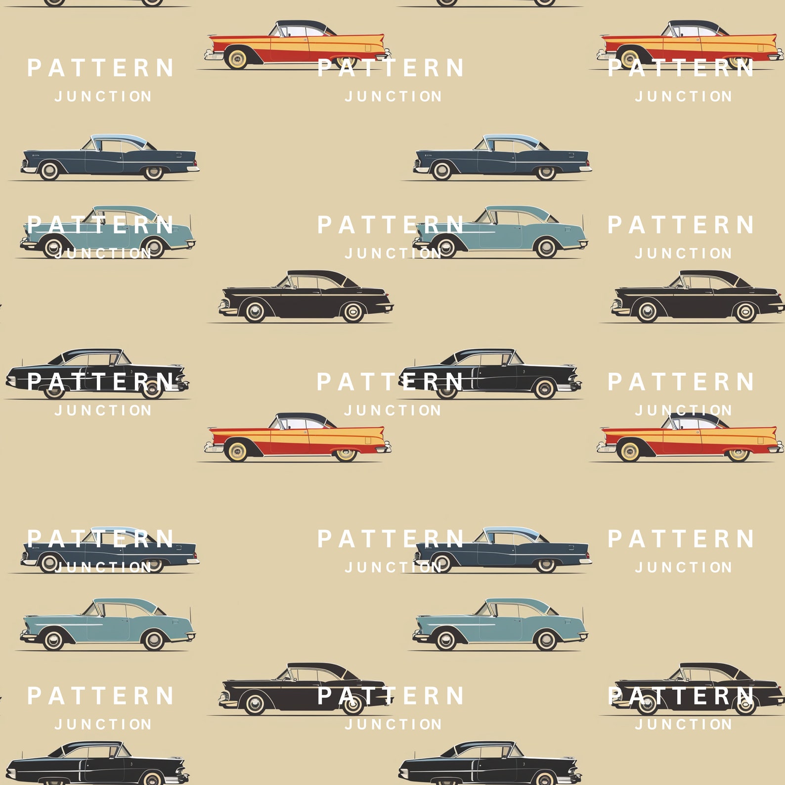 Vintage Car Digital Pattern With Classic Sedans & Convertibles Perfect ...