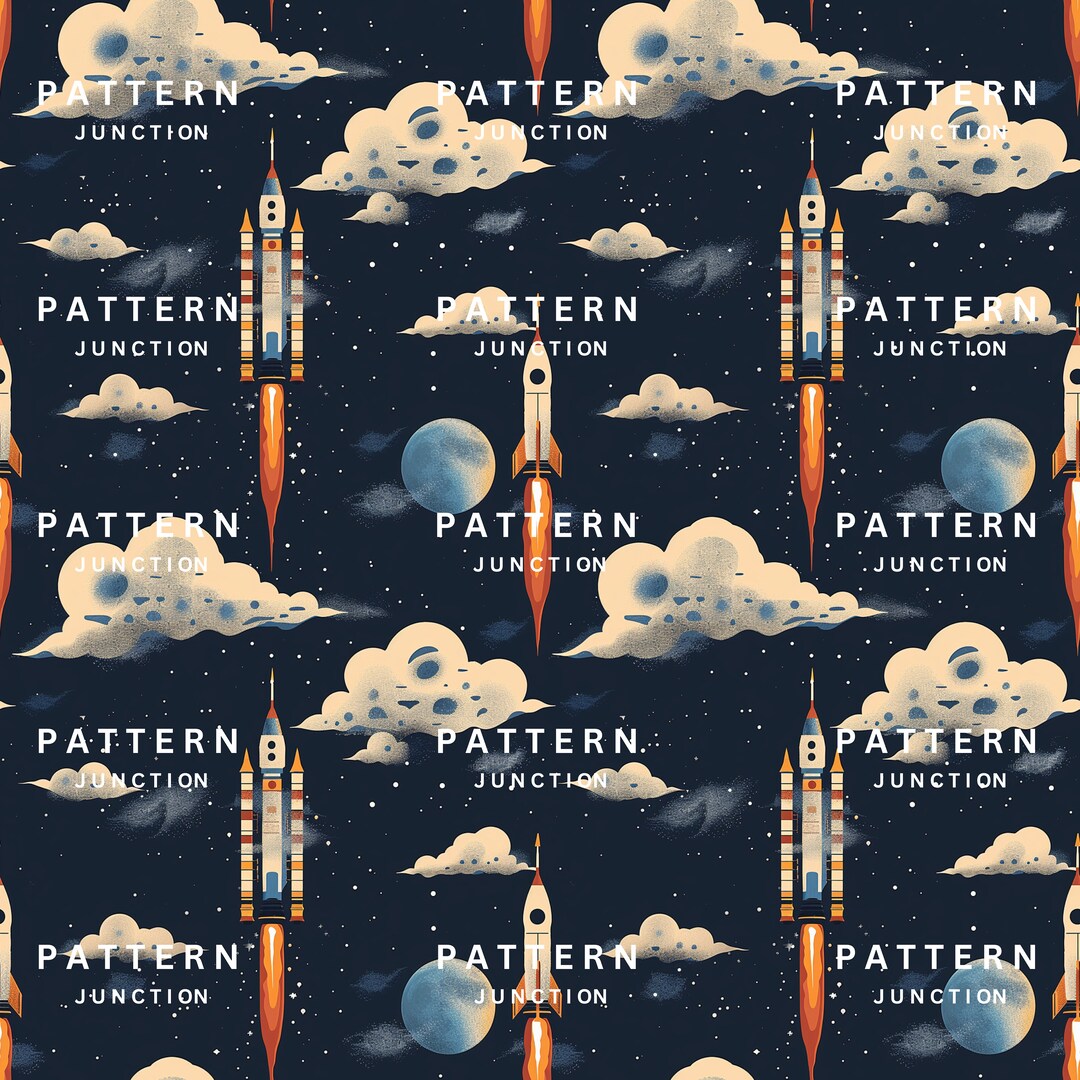 Space-themed Digital Pattern With Rockets & Space - Perfect for ...