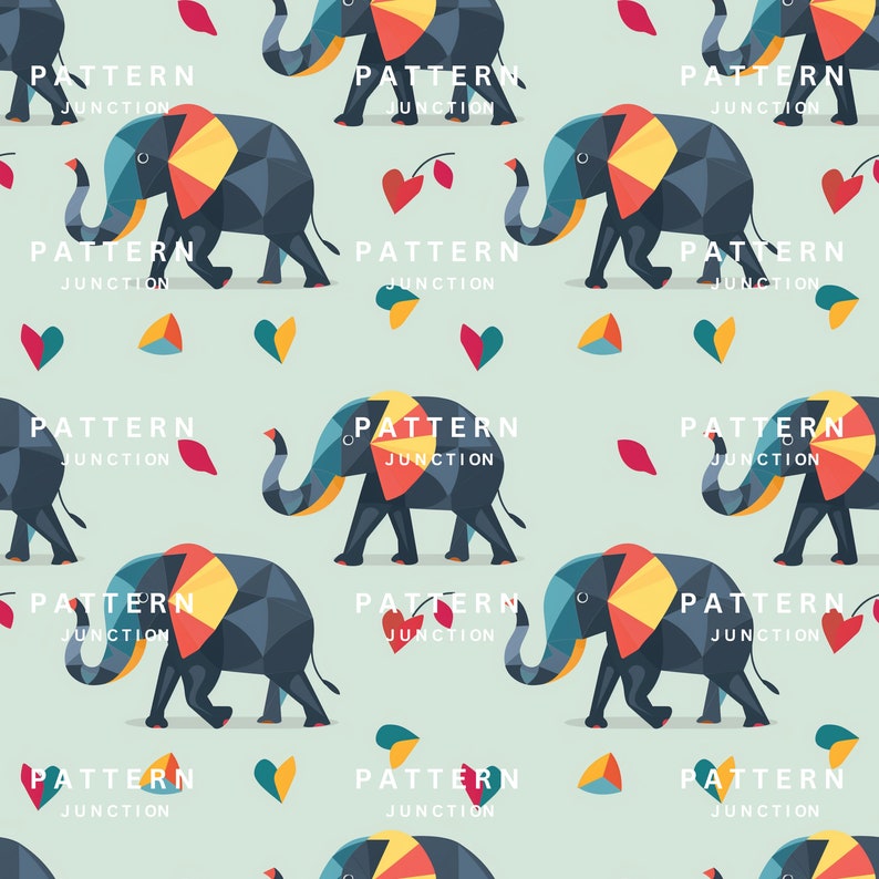 Geometric Elephant Digital Pattern With Colorful Abstract Shapes on ...