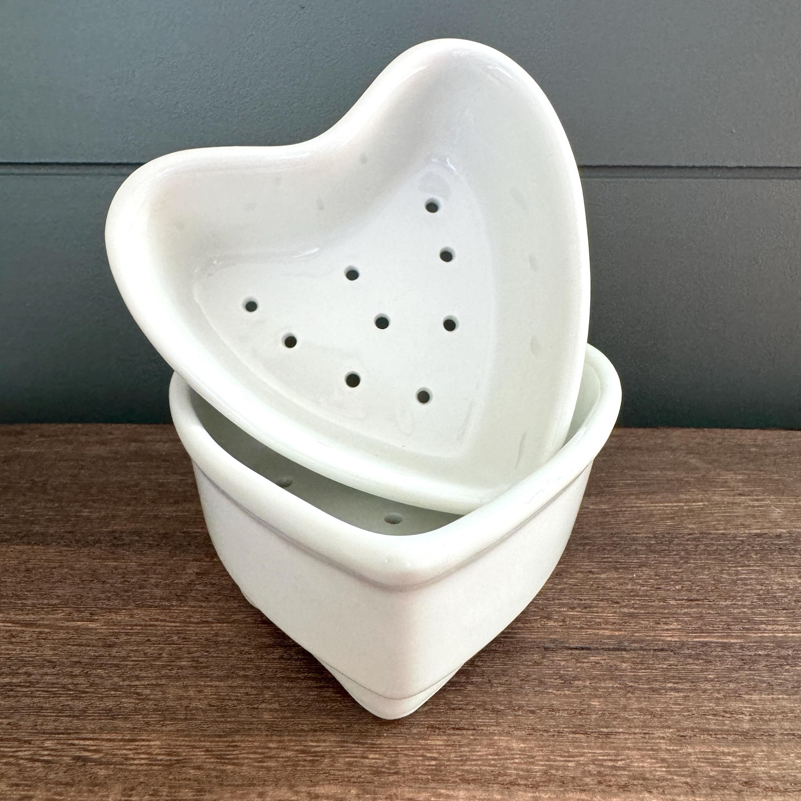 Vintage French White Porcelain Heart Shaped Cheese Mold, Apilco, Made ...