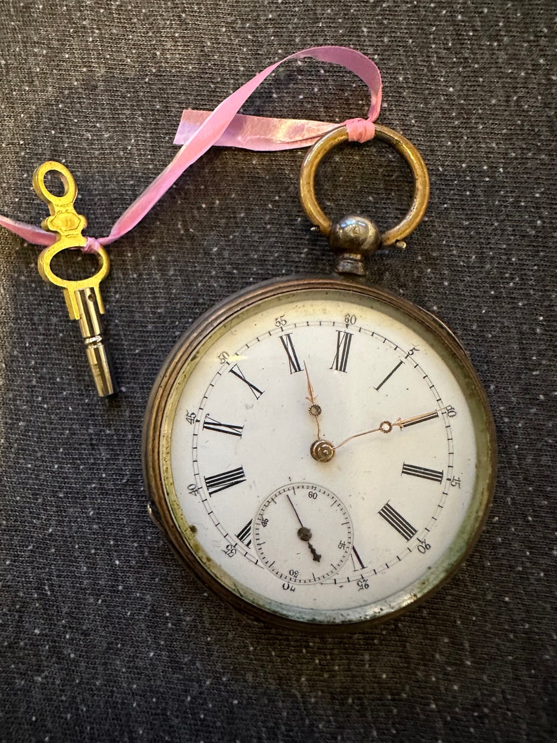 Antique Swiss Ancre Ligne Droite Pocket Watch 15 Rubis Silver 800 ...