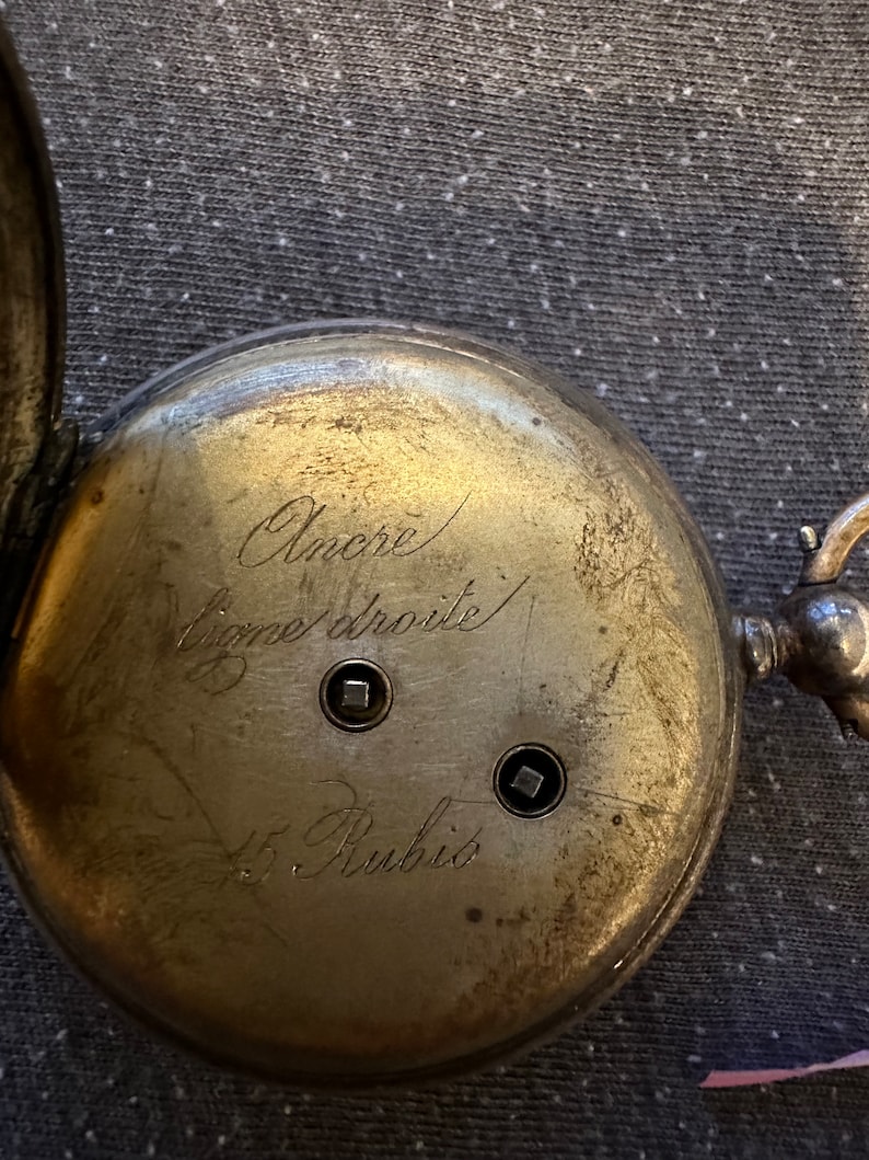 Antique Swiss Ancre Ligne Droite Pocket Watch 15 Rubis Silver 800 ...