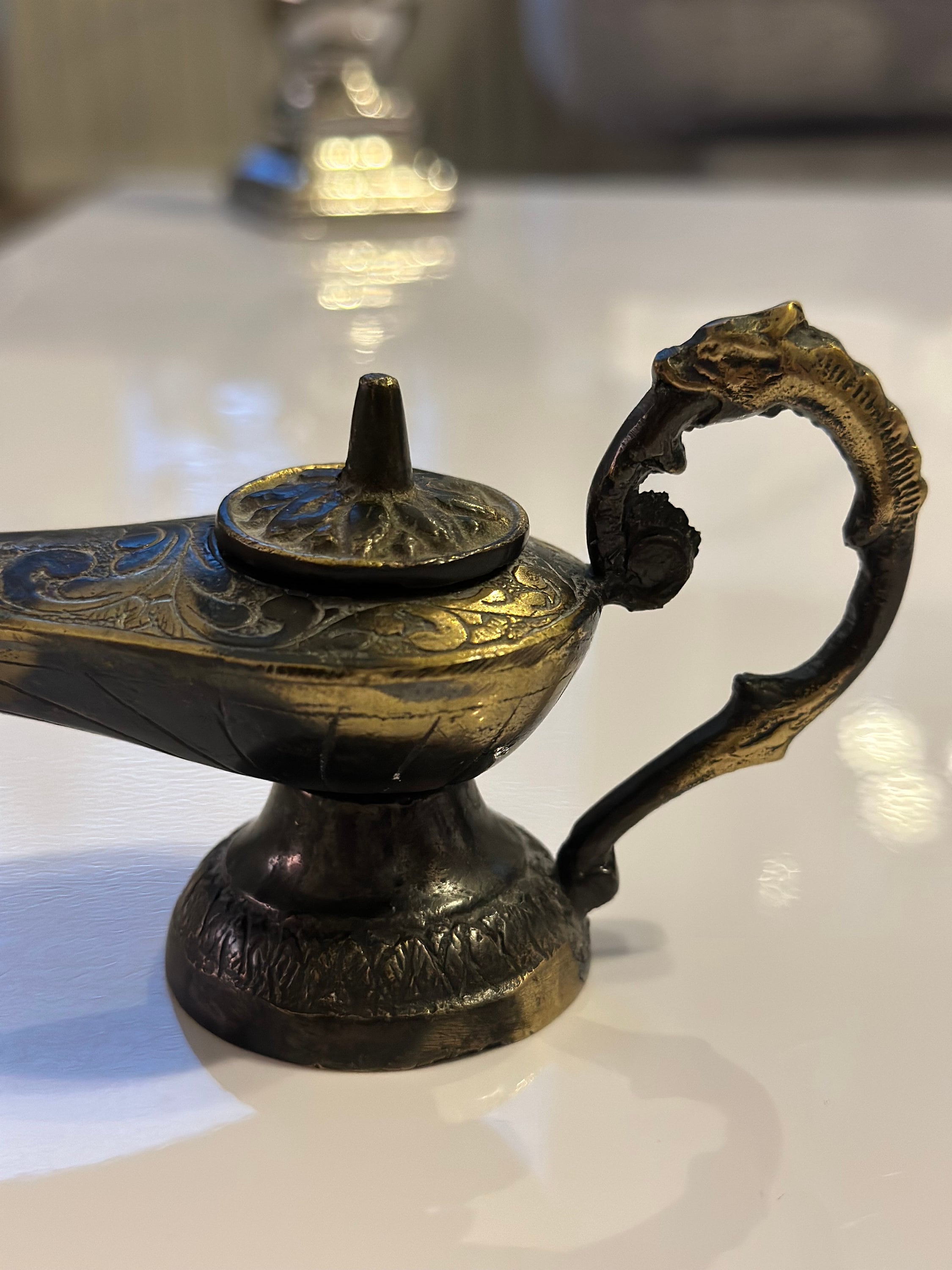 Vintage Aladdin Genie Lamp Incense, Solid Brass Burner With Engraved ...