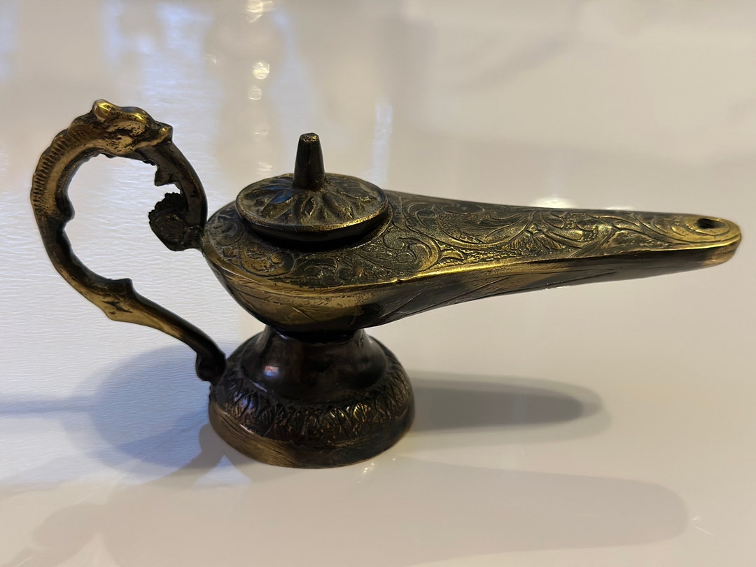 Vintage Aladdin Genie Lamp Incense, Solid Brass Burner With Engraved ...