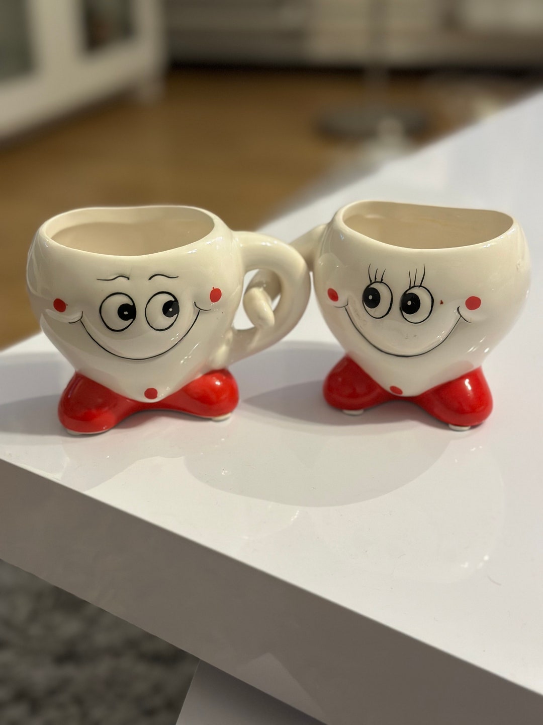 Vintage Interlocking Heart Shaped Cups Planter Mugs Smiley ...